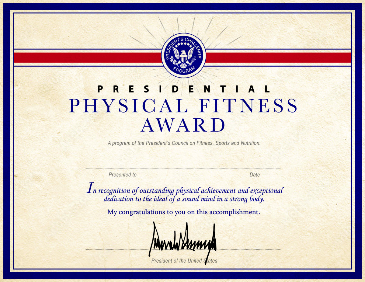 Presidential Physical Fitness Award Certificate, Parchment