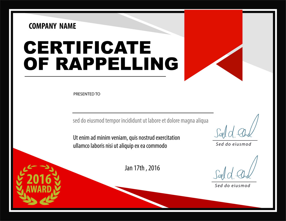 Certificate of Rappelling, Paper