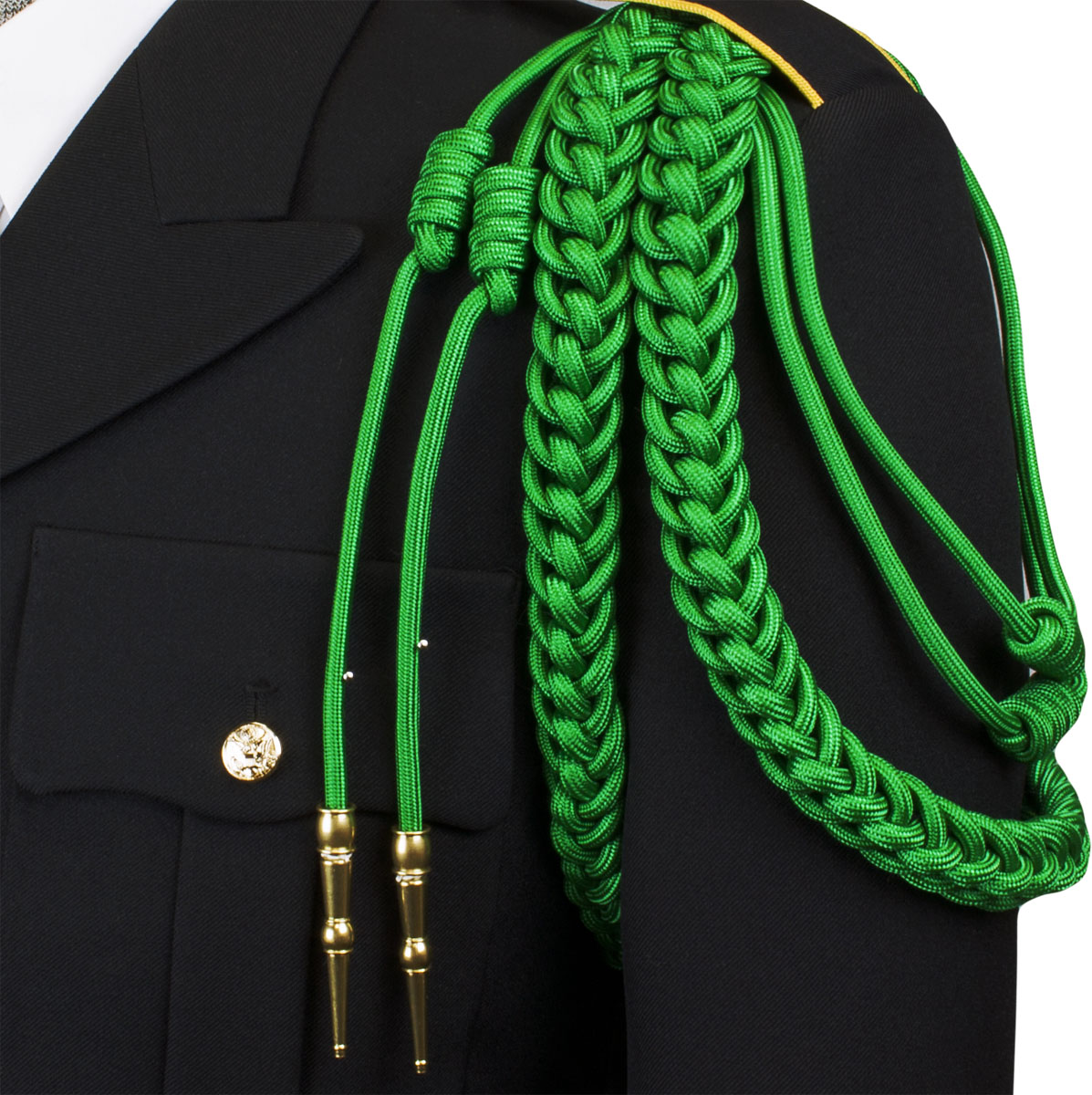 Double Braid Shoulder Cord with 2 Knots & 2 Gold Tips (One Color)