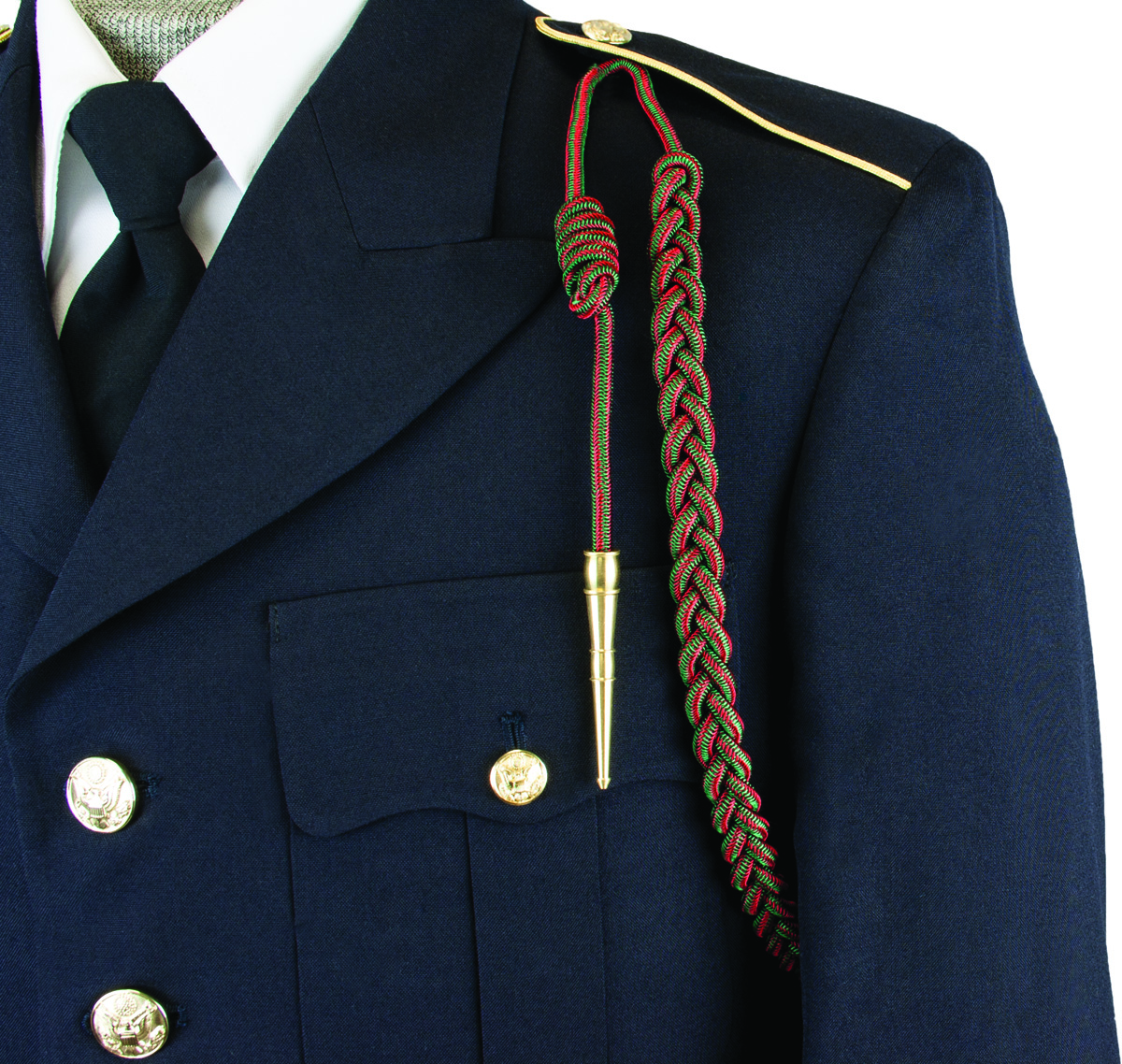 French WWII Fourragere Green and Red Stripes with Gold Tip